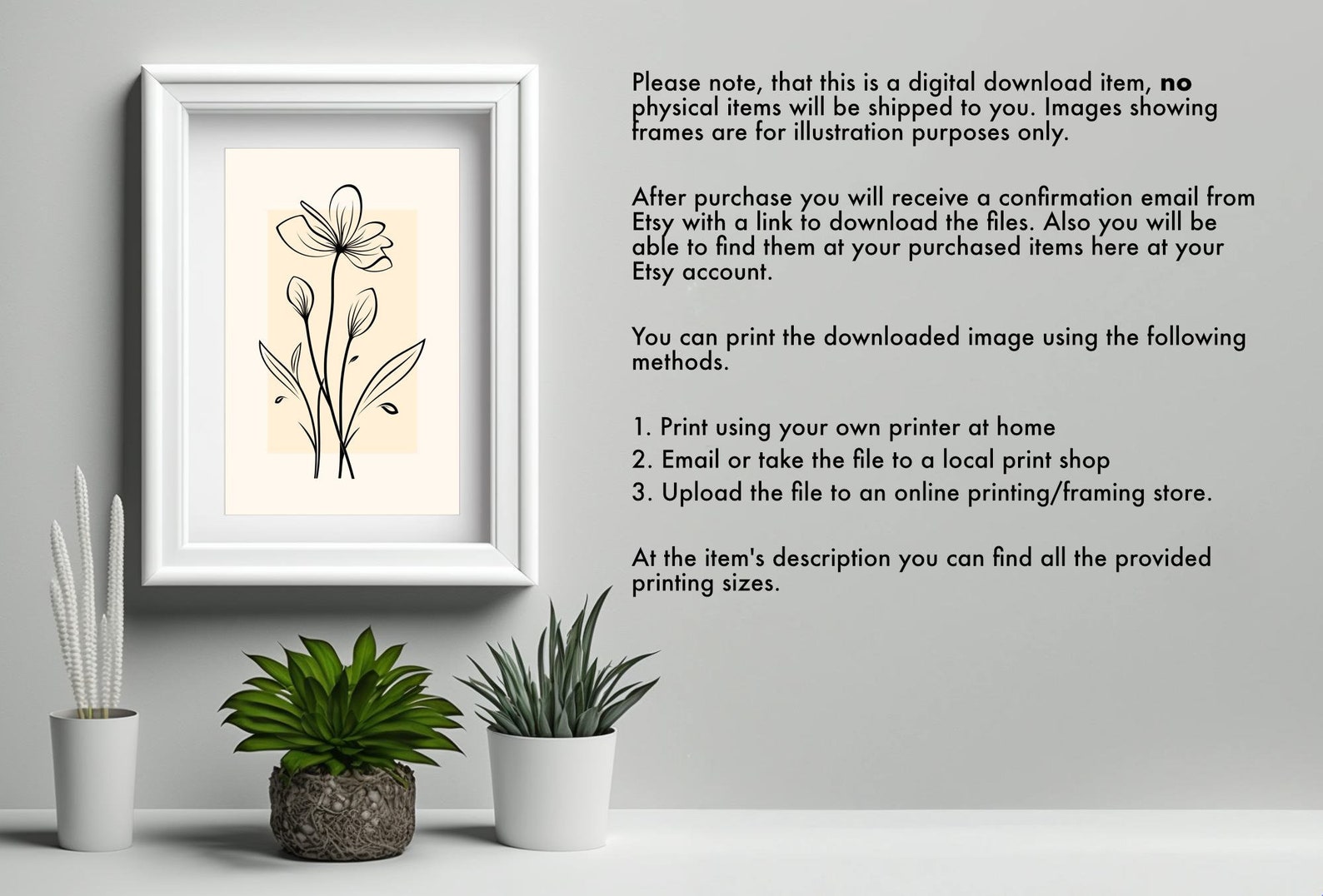 Minimalist Single Flower Art Print Modern Home Decor Digital Download ...