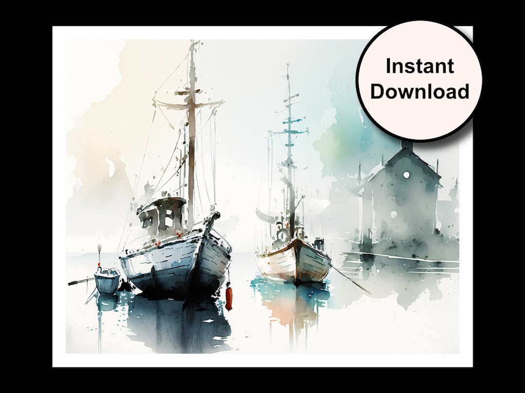 Printable Docked Boats Nautical Wall Decor. Printable Wall - Etsy