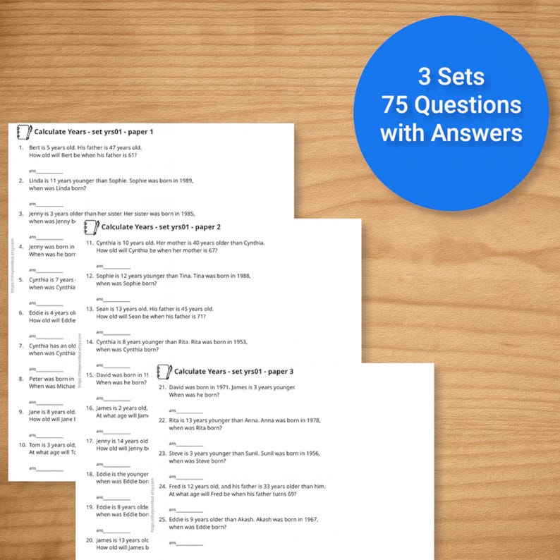 Age Word Problems: Algebra Practice With Detailed Answers (PDF Download ...