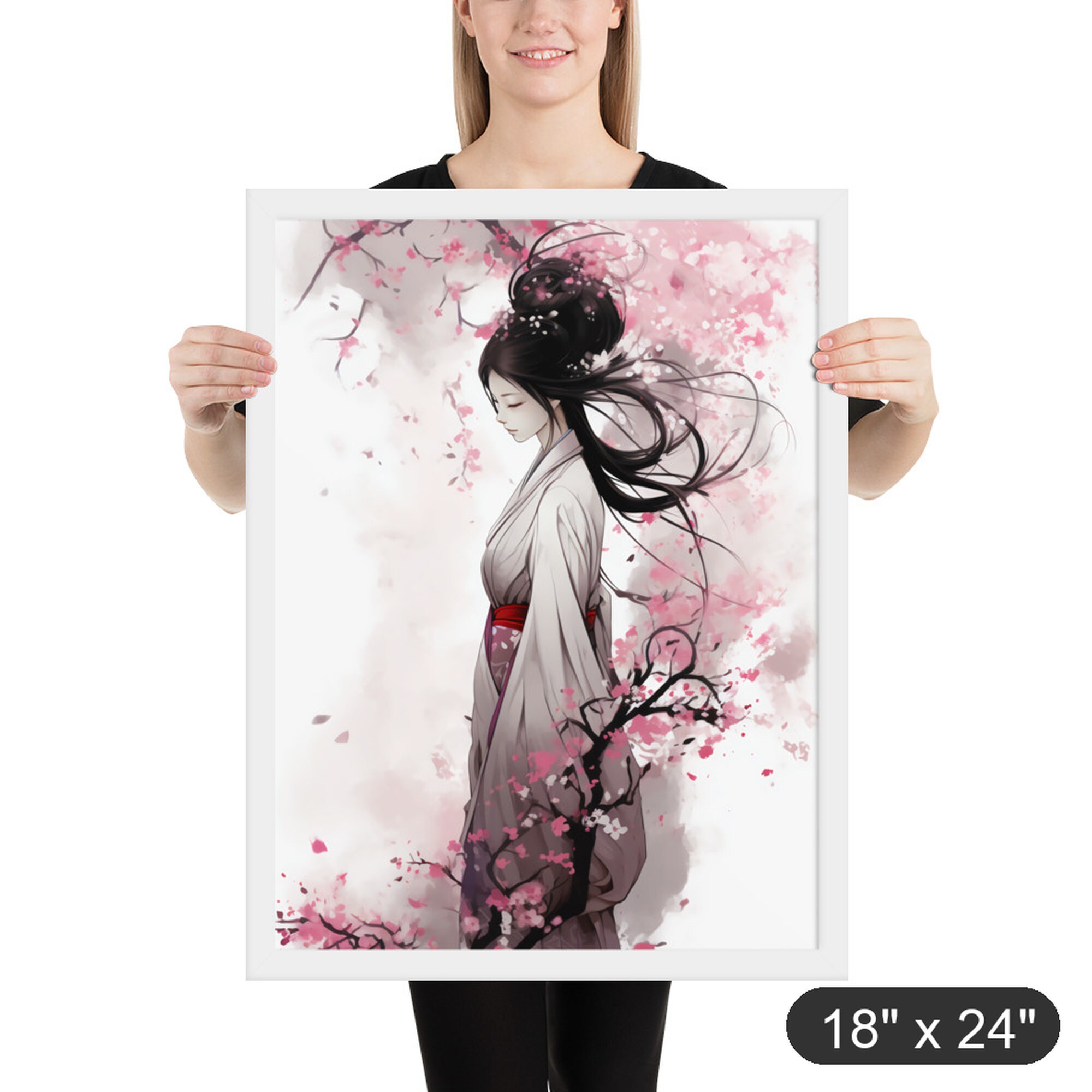 Geisha Amidst Cherry Blossoms: Japanese Wall Art Print Framed FCB011 - Etsy