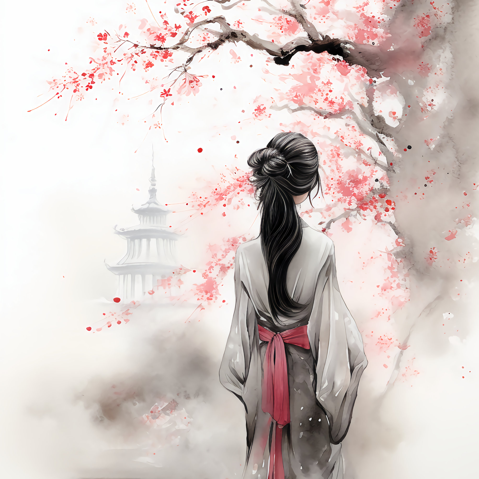 Japanese Geisha Pink Cherry Blossom Framed Art Wall Decorr | FCB016 - Etsy
