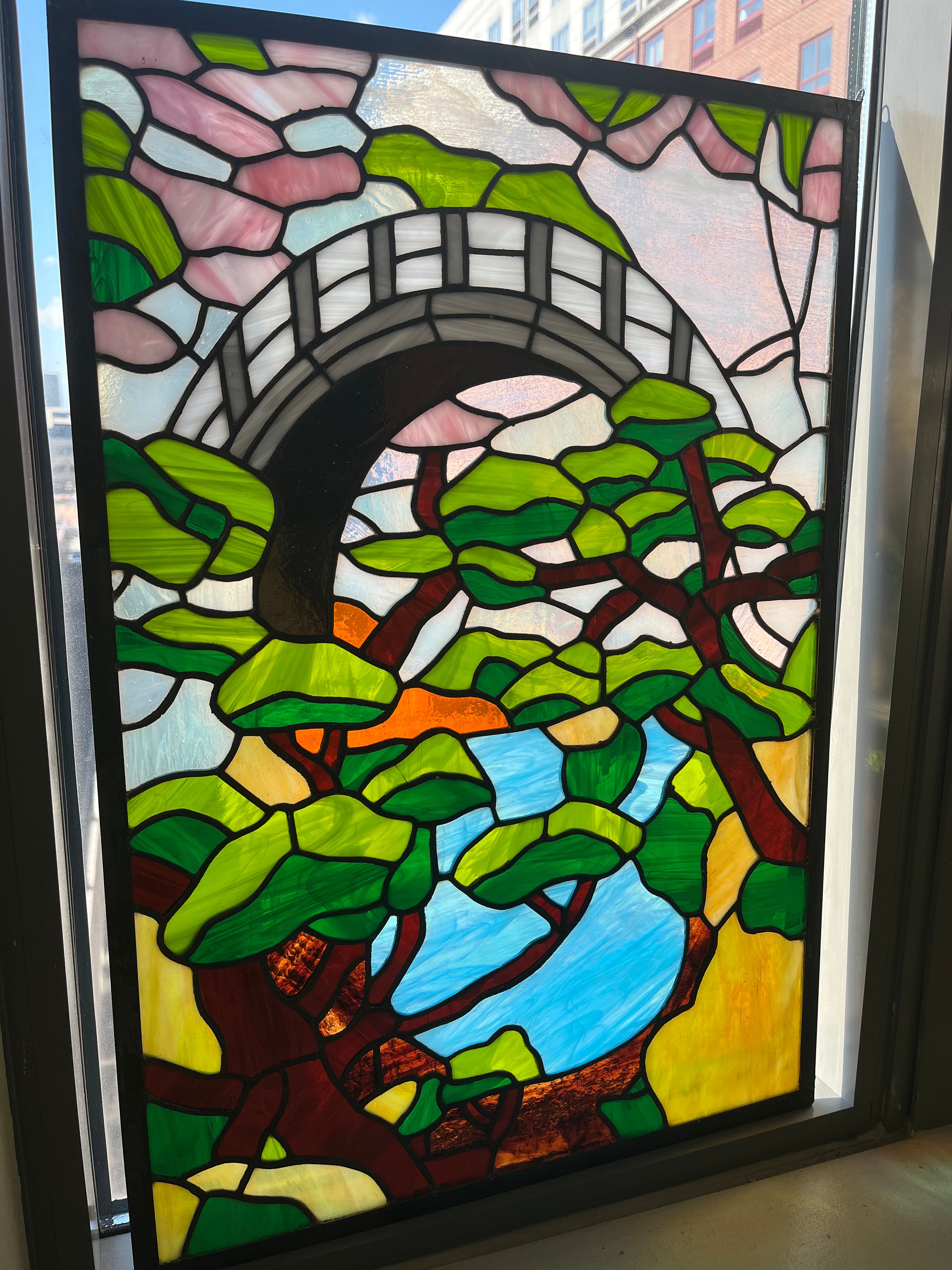 Japanese Stained Glass Panel Nature Bridge Scene - Etsy