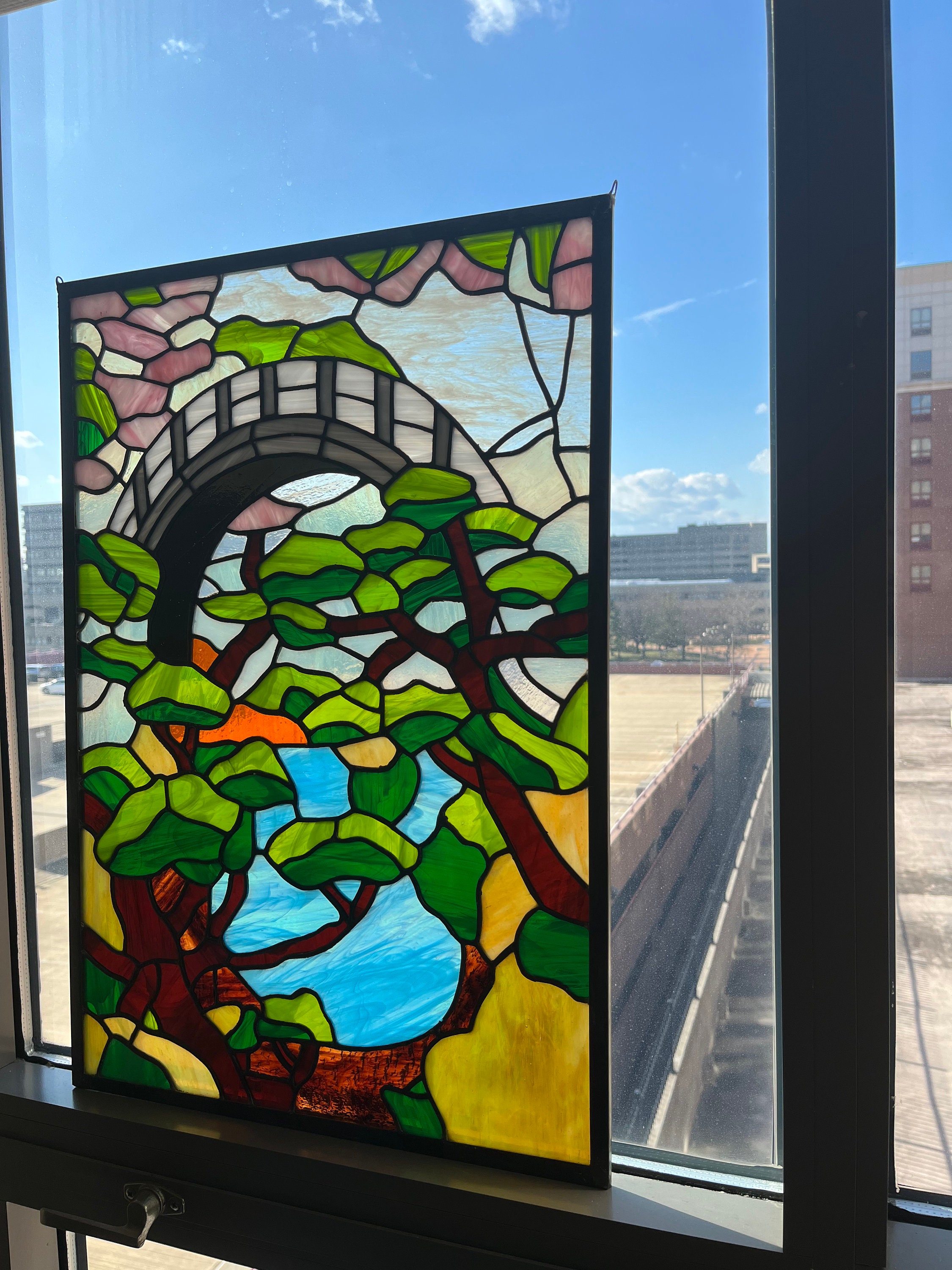 Japanese Stained Glass Panel Nature Bridge Scene - Etsy