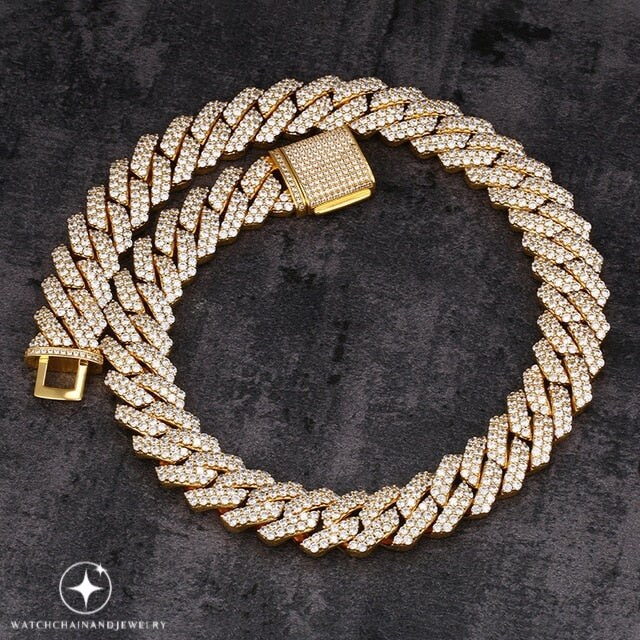 20 MM 2 Row Moissanite VVS1 ICED OUT Miami Cuban Chain Prong Link 14K ...