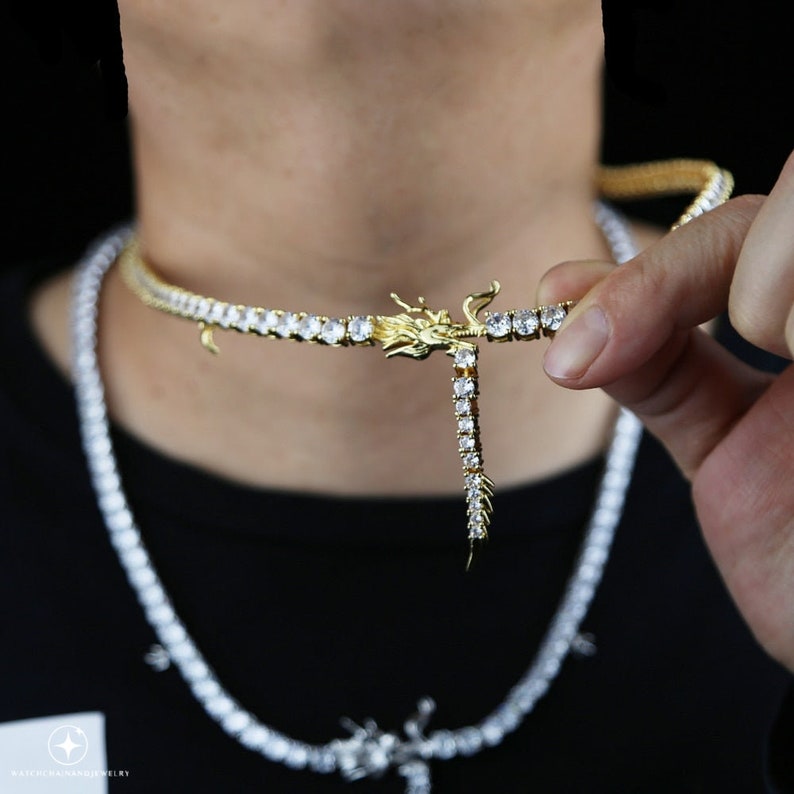 5mm Dragon Tennis Moissanite Chain, VVS1 D Color, 925 Solid Sterling Silver, Handmade, Bling ...