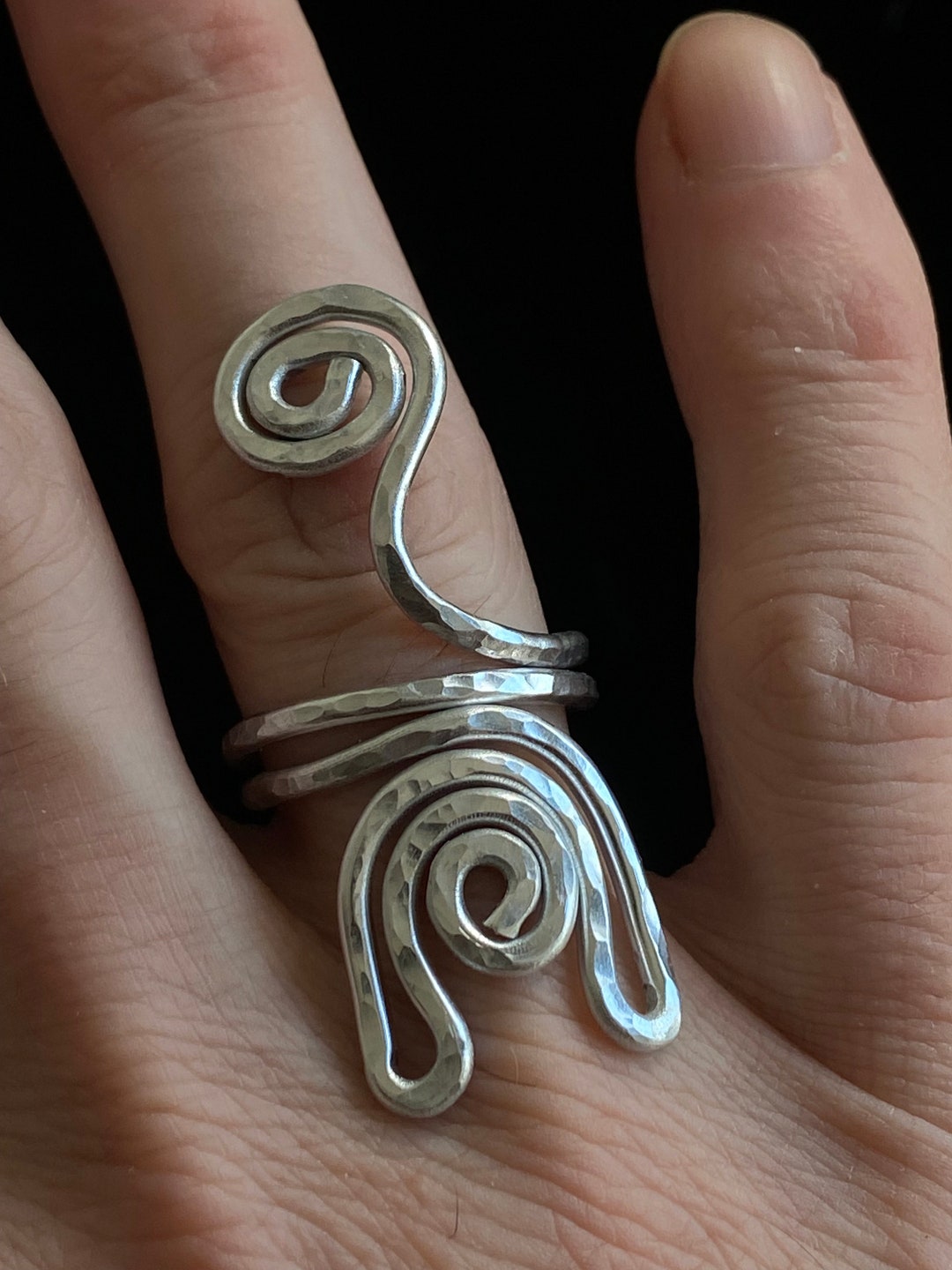 Ancient Inspired Handmade Planished Abstract Hare Design Aluminium Ring ...