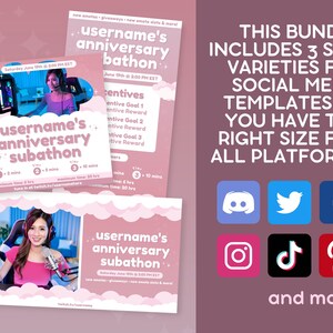 Pink Cloud Subathon Social Media Canva Template Bundle | Live Stream ...