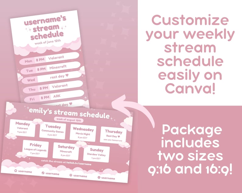 Weekly Stream Schedule Template Pink Cloud Sparkle Stream Schedule ...