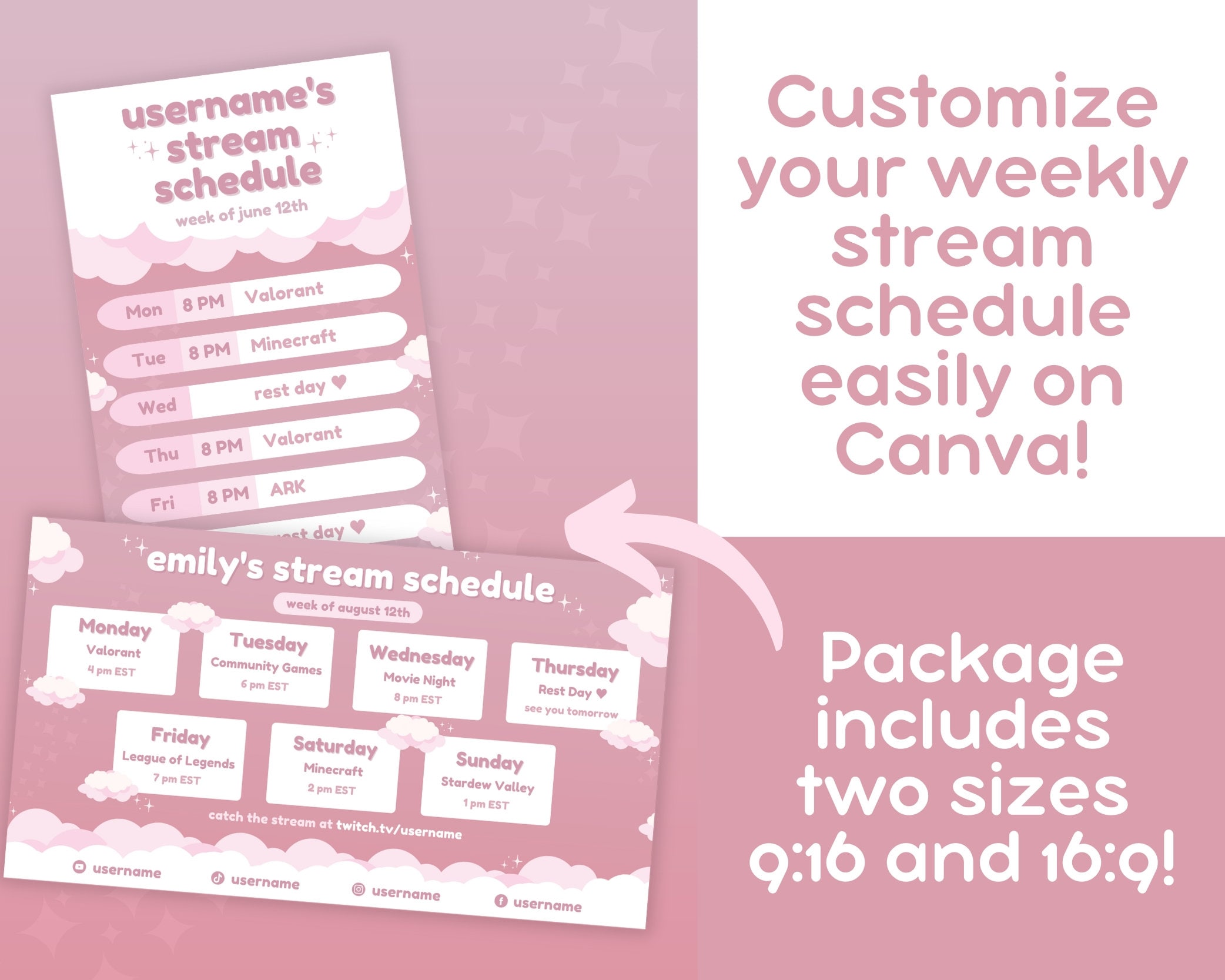 Weekly Stream Schedule Template Pink Cloud Sparkle Stream Schedule ...