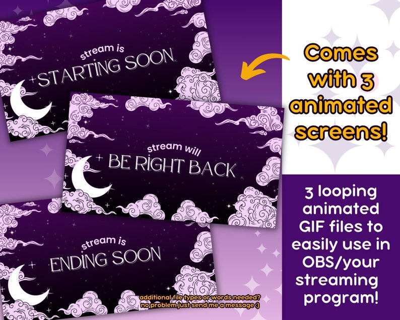 ANIMATED Twitch Screens Dark Celestial Clouds / Stream Starting Soon Be ...