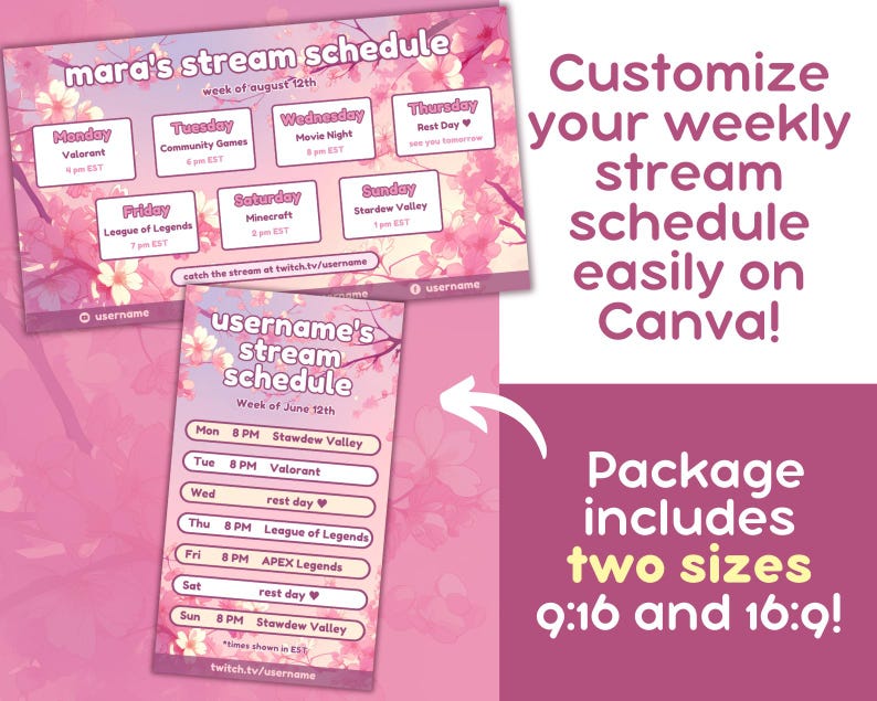 Stream Schedule Template - Cozy Sakura Editable Canva Template for ...