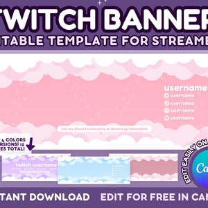 Twitch Banner Template | Cute Clouds Sparkles Editable Customizable ...