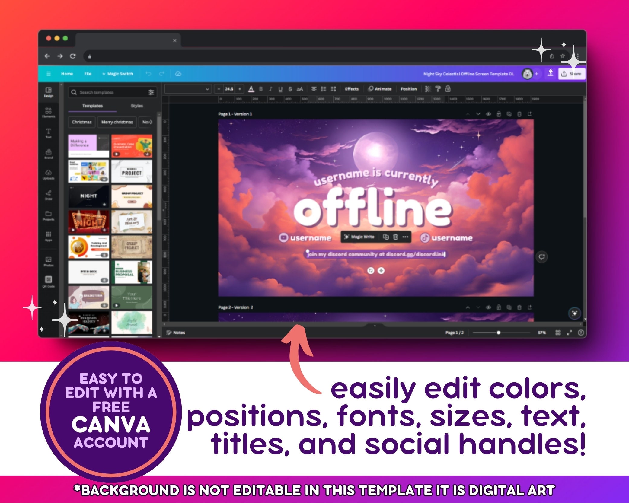 Stream Twitch Offline Screen Canva Template Editable Celestial Moon ...