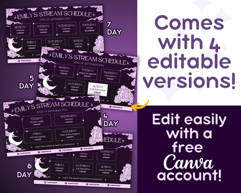 Weekly Stream Schedule Template - Dark Night Sky Star Stream Schedule ...