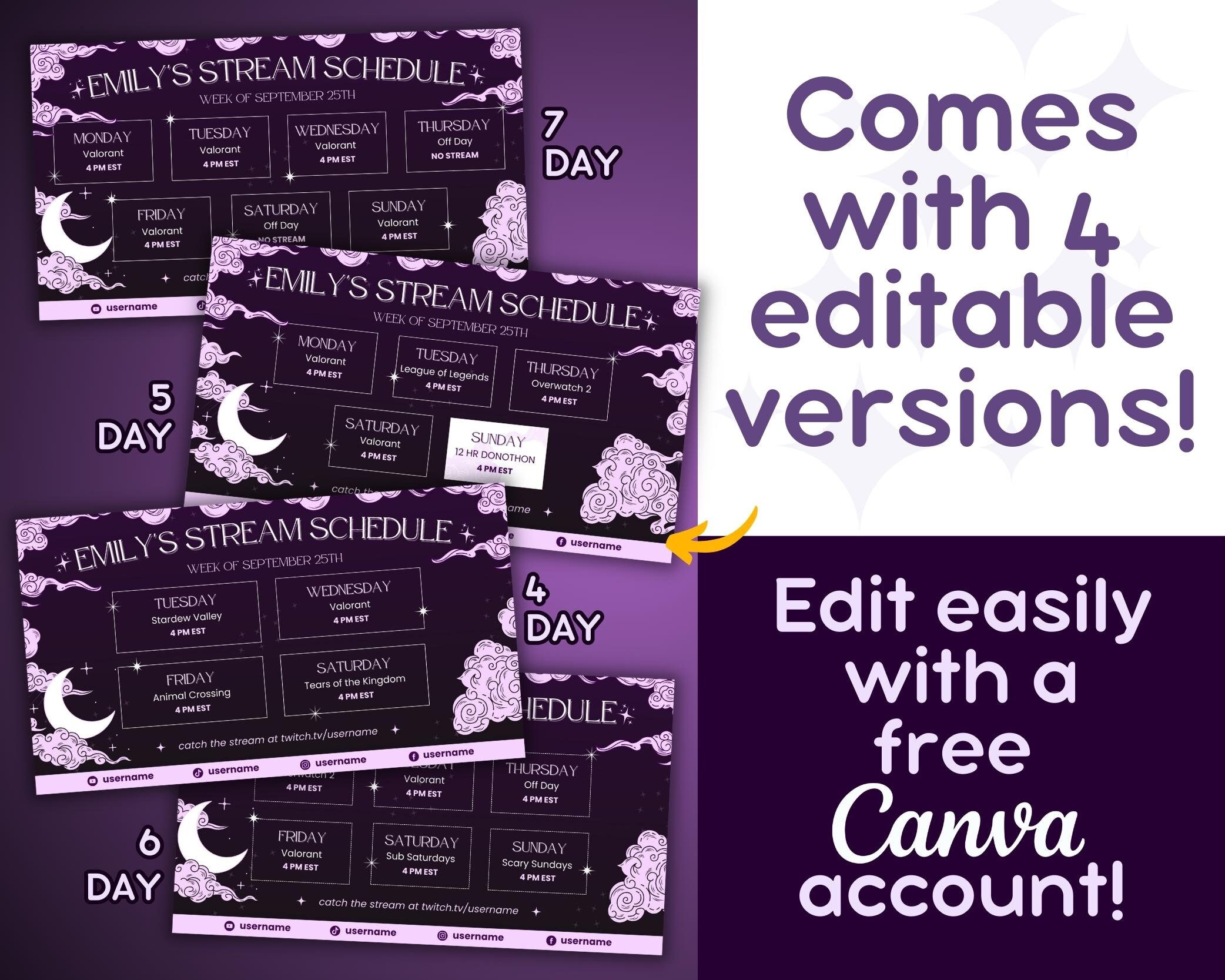 Weekly Stream Schedule Template - Dark Night Sky Star Stream Schedule ...