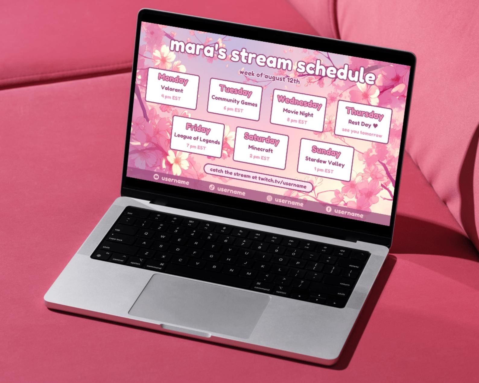 Stream Schedule Template - Cozy Sakura Editable Canva Template for ...