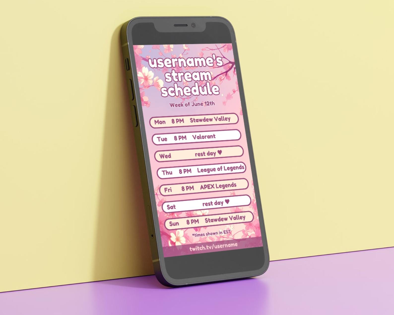 Stream Schedule Template - Cozy Sakura Editable Canva Template for ...