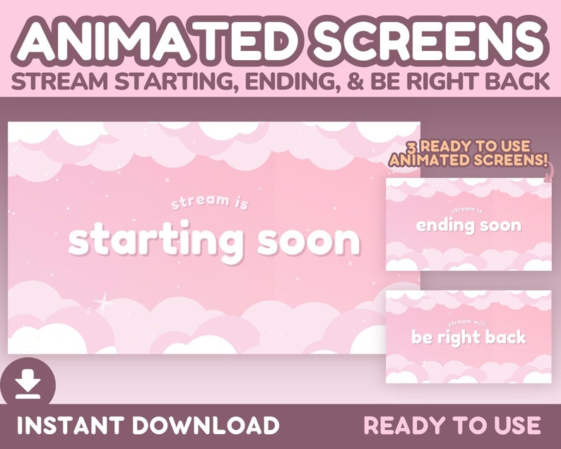 ANIMATED Twitch Screens Pastel Cute Clouds / Stream Starting - Etsy