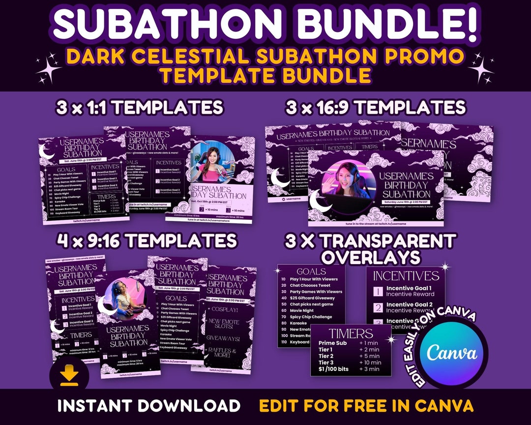 Subathon Social Media Templates | Dark Celestial Night Subathon ...