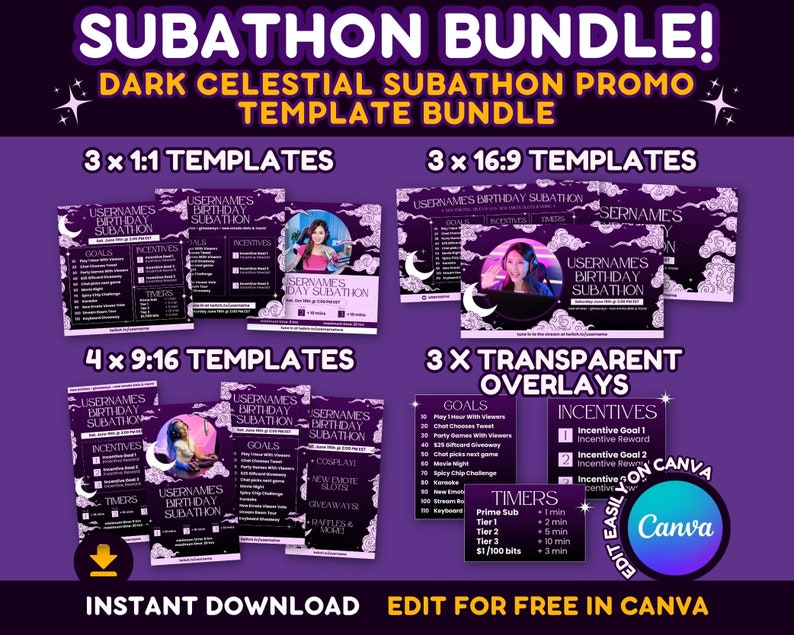 Subathon Social Media Templates | Dark Celestial Night Subathon ...