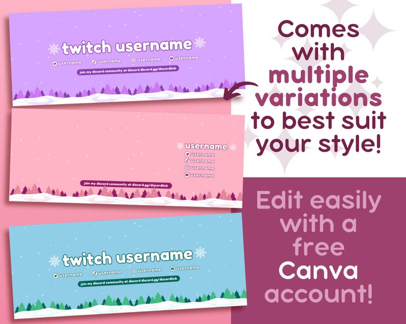 Pastel Winter Twitch Banner Template: Kawaii Snow Stream Header (canva ...