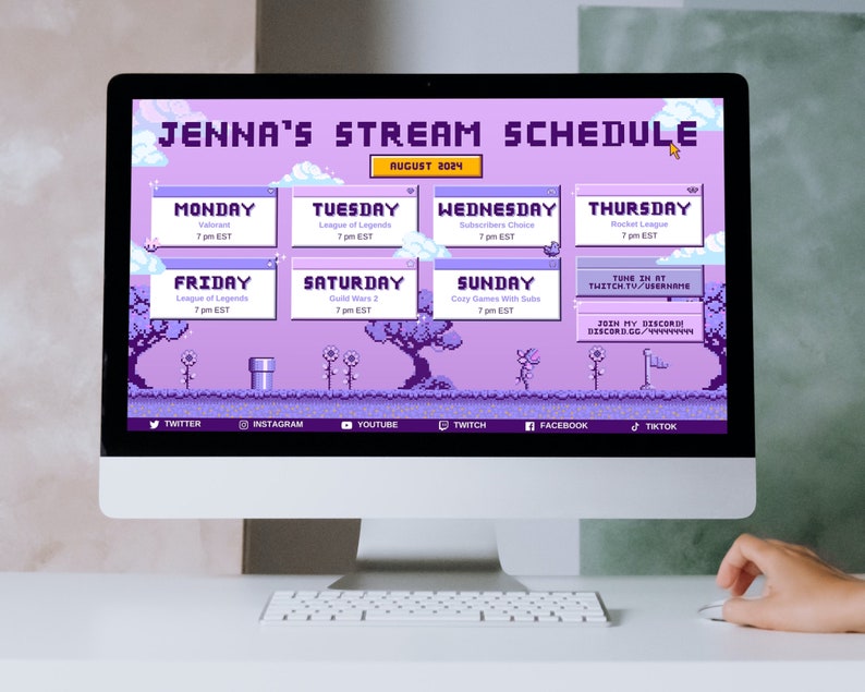 Purple Pixel Stream Schedule Template - 8 Bit Retro - Editable Weekly ...