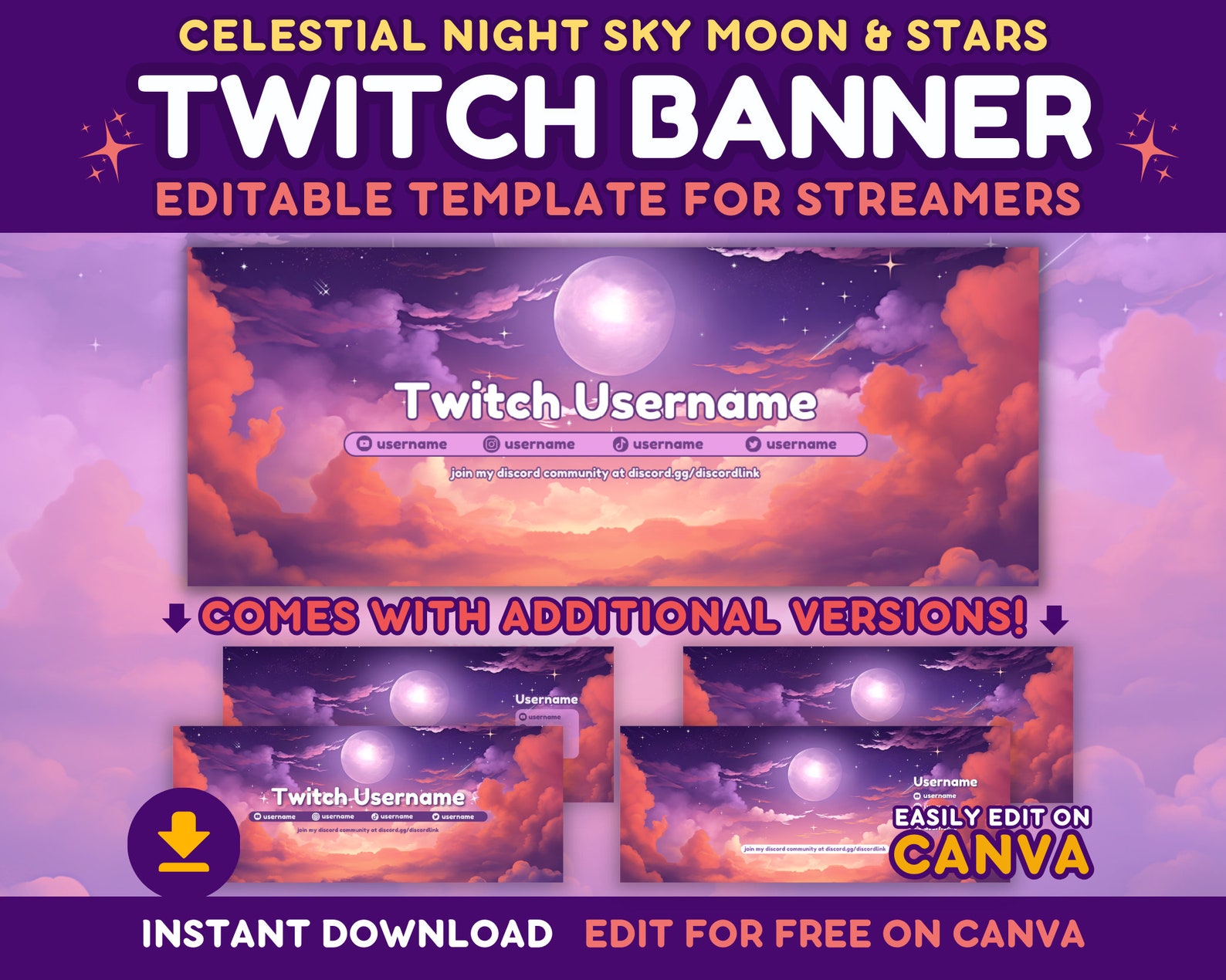 Twitch Banner Template | Starry Night Sky Editable Customizable Twitch ...