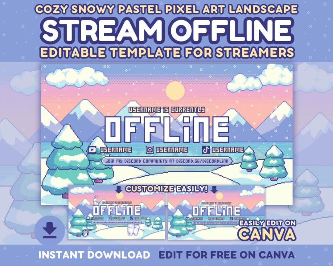 Stream Twitch Offline Screen Canva Template - Editable Pastel Kawaii ...