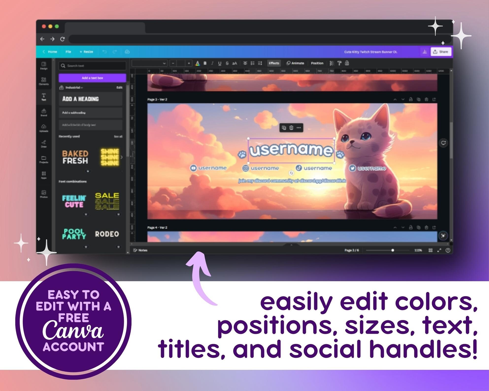 Twitch Banner Template Cute Cat Clouds Editable Customizable Twitch ...