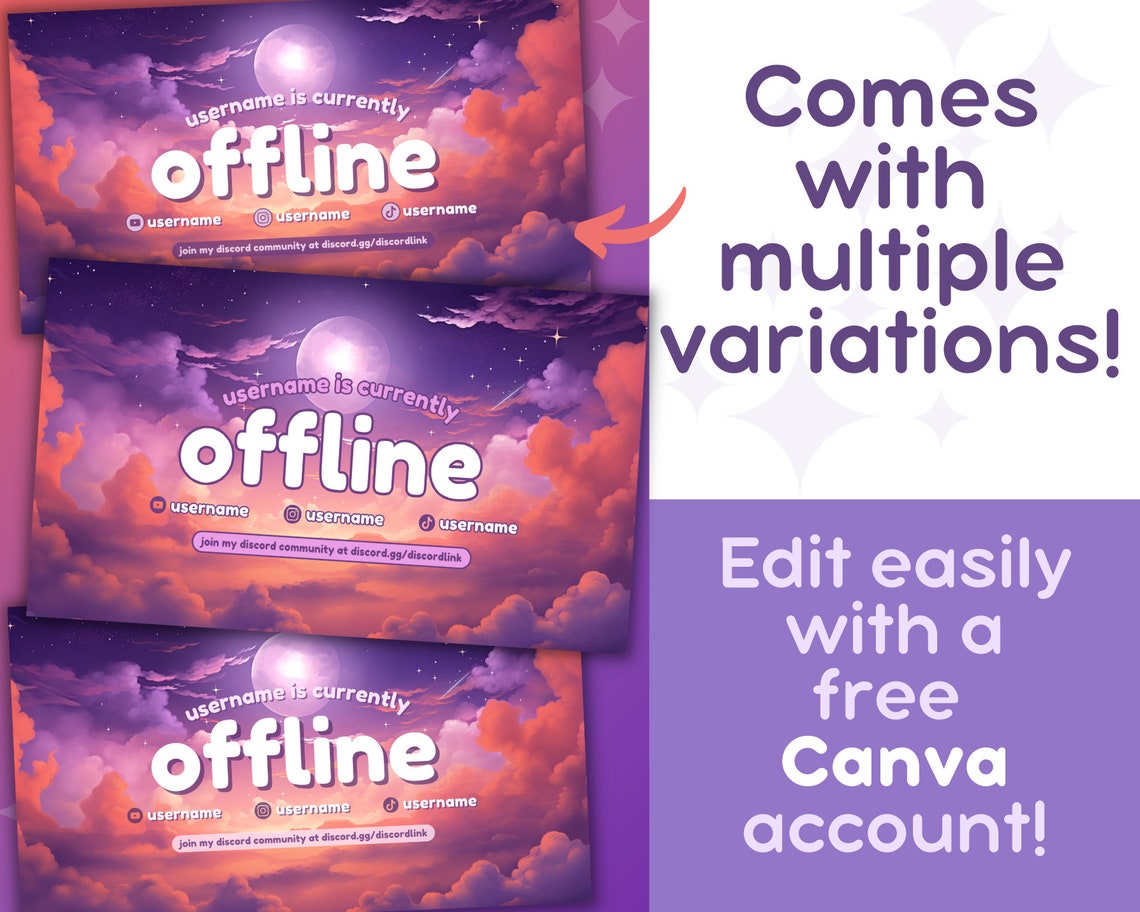 Stream Twitch Offline Screen Canva Template Editable Celestial Moon ...