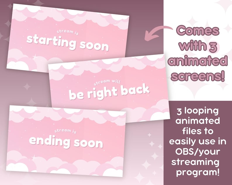 ANIMATED Twitch Screens Pastel Cute Clouds / Stream Starting Soon Be ...