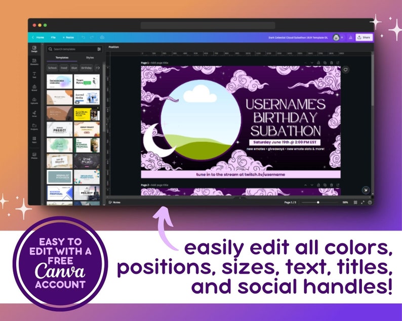 Subathon Social Media Templates | Dark Celestial Night Subathon ...