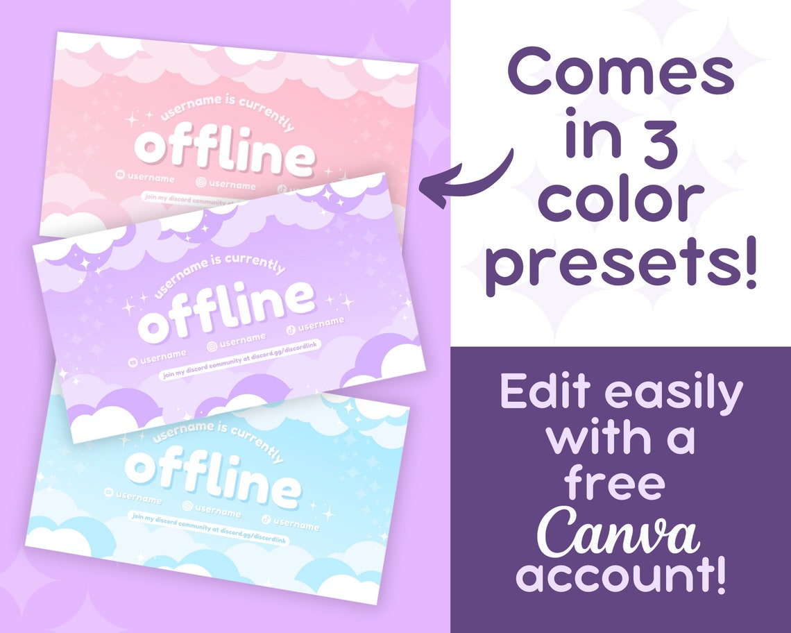 Twitch Offline Screen Template: Pastel Kawaii Clouds (canva Editable ...