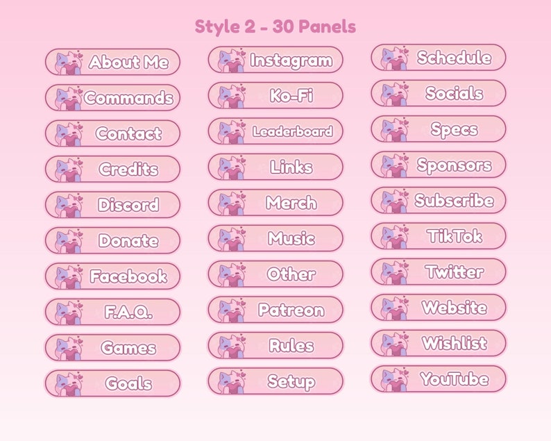Cat Twitch Panels - 30 Ready to Use Kawaii Cat Panels for Twitch ...