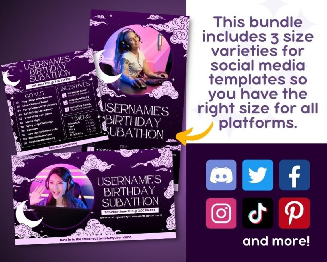 Subathon Social Media Templates | Dark Celestial Night Subathon ...