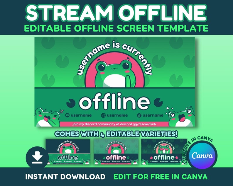 Stream Twitch Offline Screen Canva Template - Editable - Frog Kawaii ...