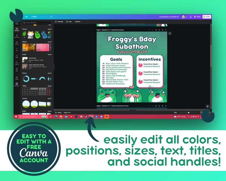 Cute Frog Subathon Social Media Canva Template Bundle | Green Frog ...