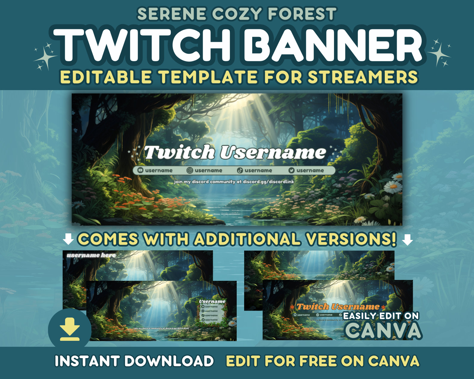 Twitch Banner Template Cozy Serene Forest Editable Customizable Twitch ...