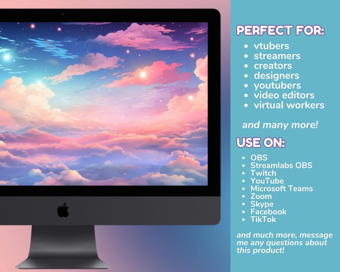 Vtuber Animated Background for Twitch Stream Starry Cloudy Pastel Sky ...