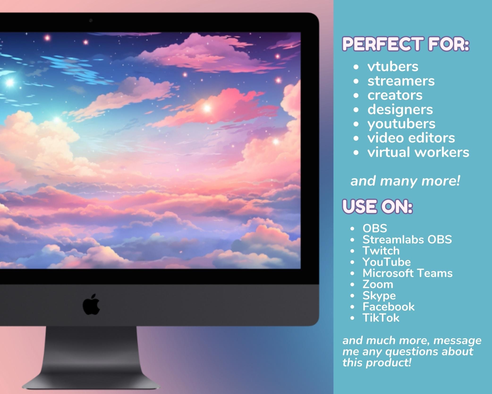 Vtuber Animated Background for Twitch Stream Starry Cloudy Pastel Sky ...