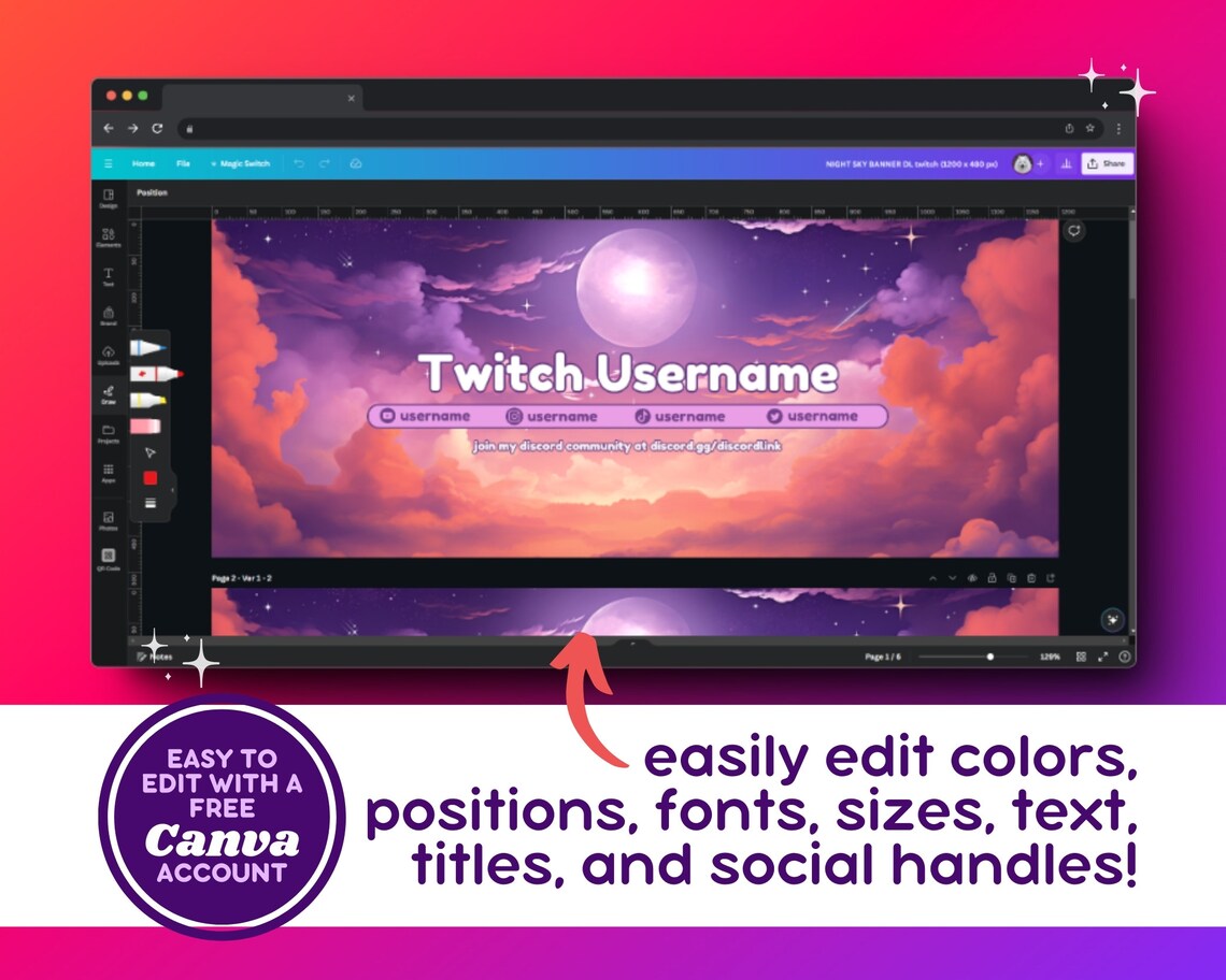 Twitch Banner Template Starry Night Sky Editable Customizable Twitch ...