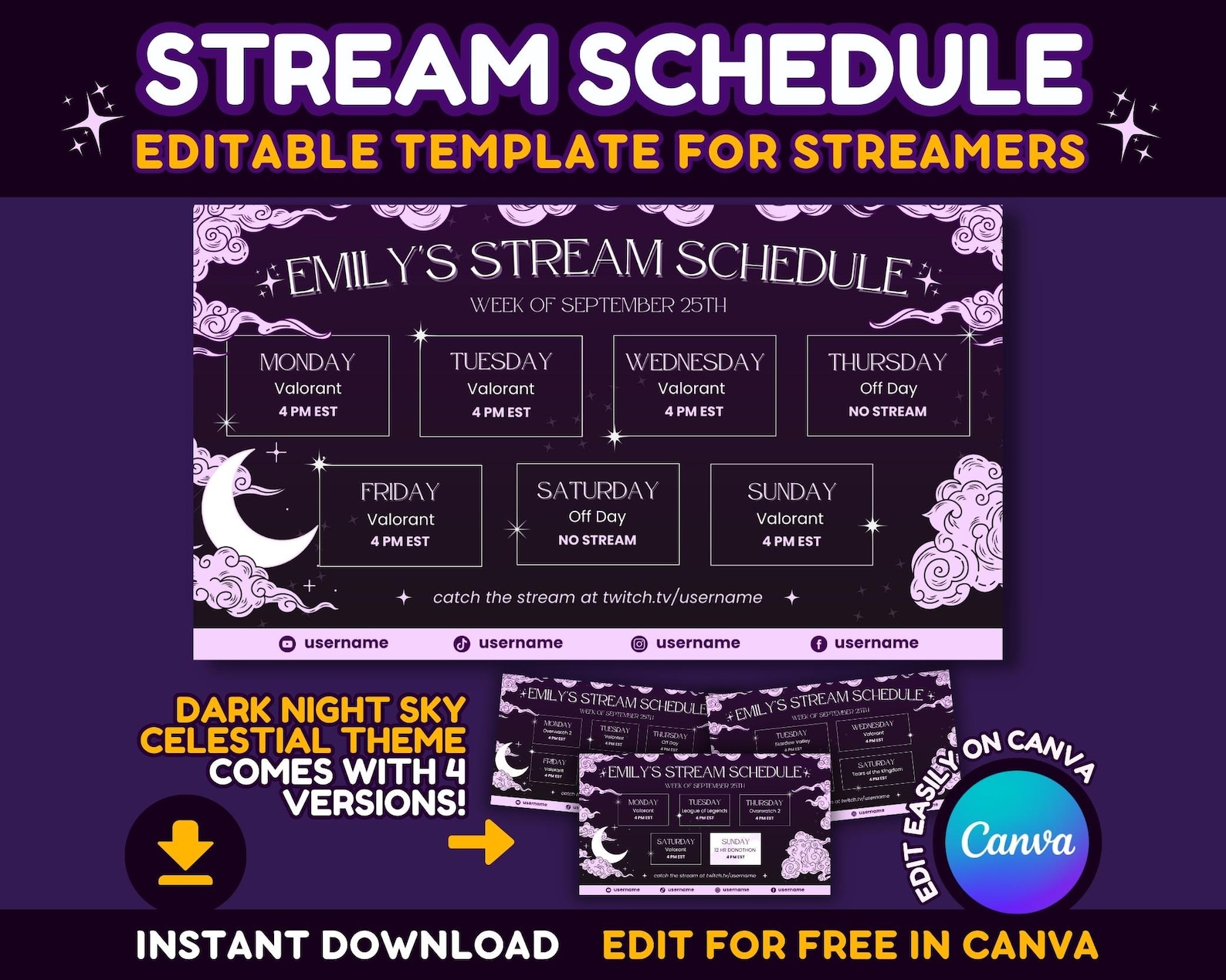 Weekly Stream Schedule Template - Dark Night Sky Star Stream Schedule ...