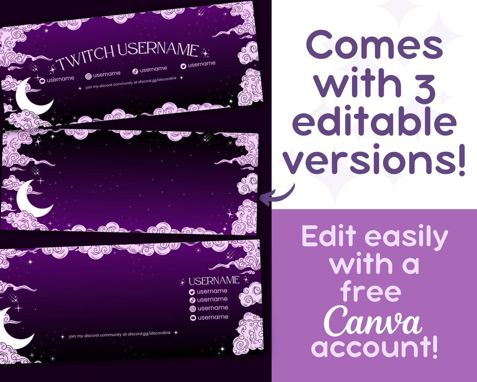 Twitch Banner Template - Dark Night Celestial Sky Editable Customizable ...