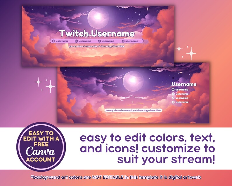 Twitch Banner Template | Starry Night Sky Editable Customizable Twitch ...