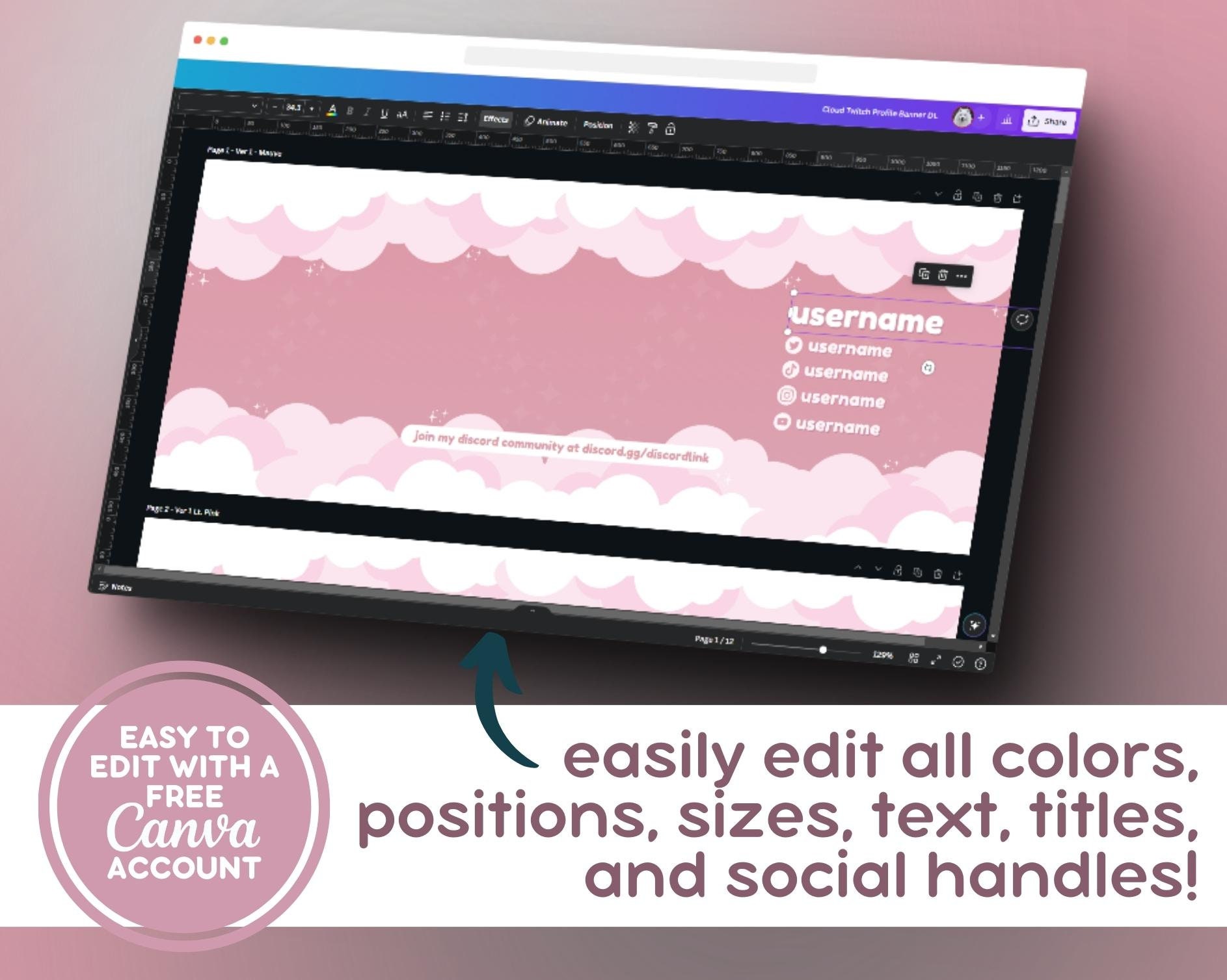 Twitch Banner Template Cute Clouds Sparkles Editable - Etsy