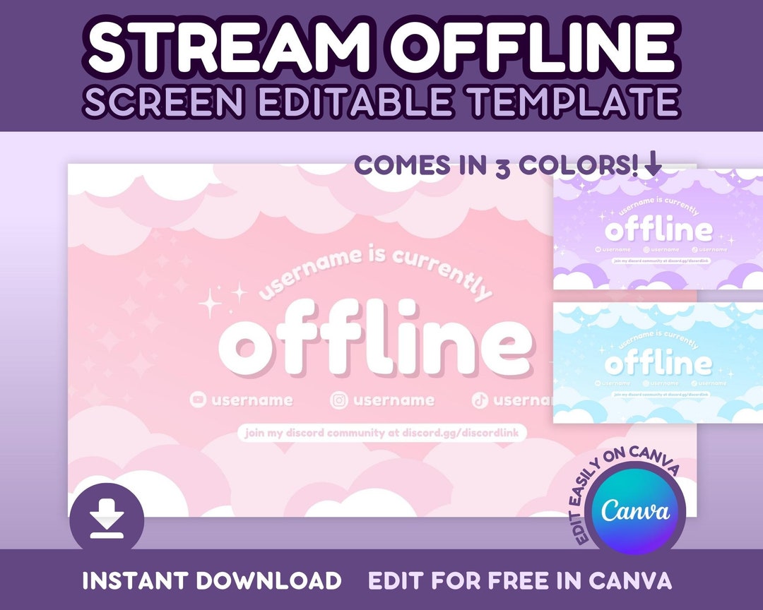 Twitch Offline Screen Template: Pastel Kawaii Clouds (canva Editable ...