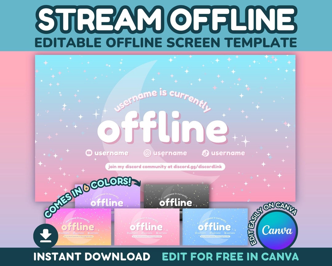 Stream Offline Twitch Offline Screen Canva Template - Editable Pastel ...