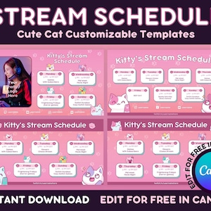 Pink Cat Stream Schedule Template: Kawaii Twitch Design (canva Editable ...