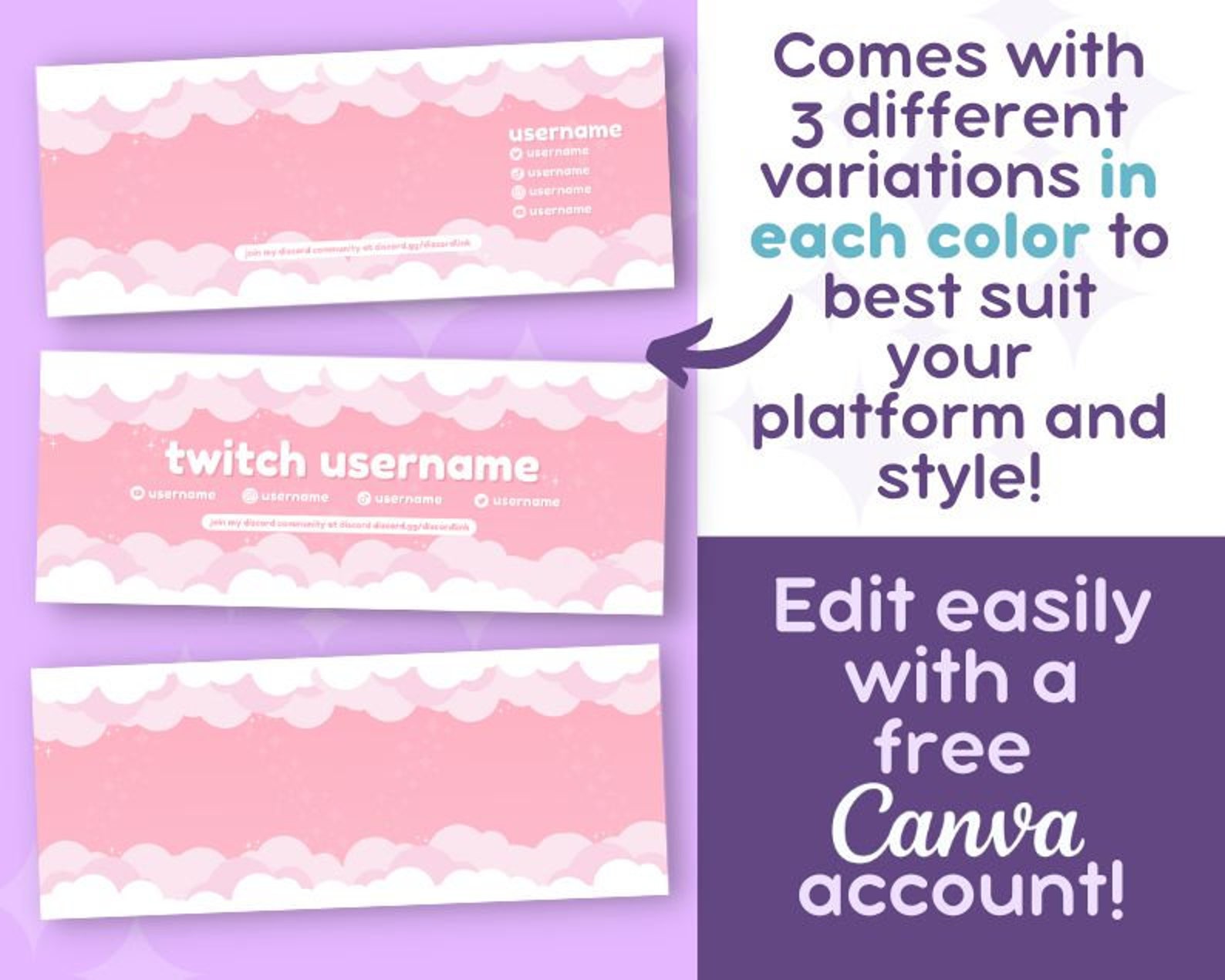Twitch Banner Template Cute Clouds Sparkles Editable - Etsy