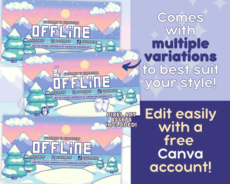 Stream Twitch Offline Screen Canva Template - Editable Pastel Kawaii ...